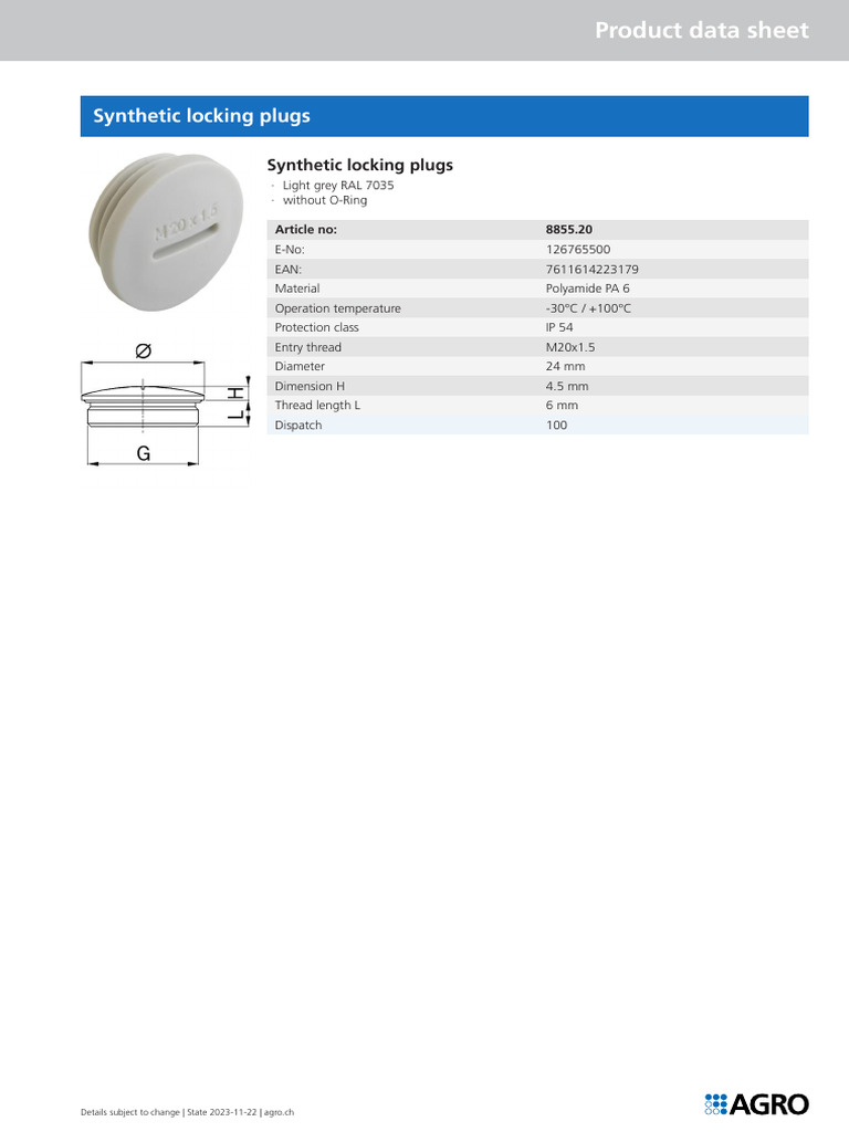 Agro Lockyng Plug M20 | PDF