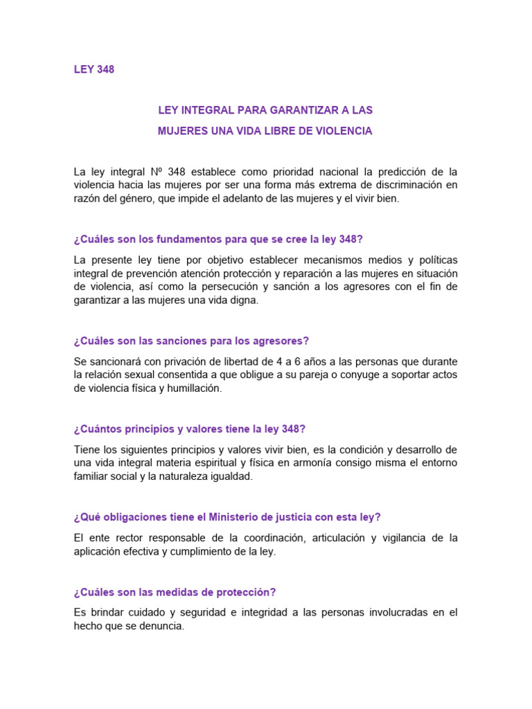 Ley 348 | PDF | La violencia contra las mujeres | Derechos humanos