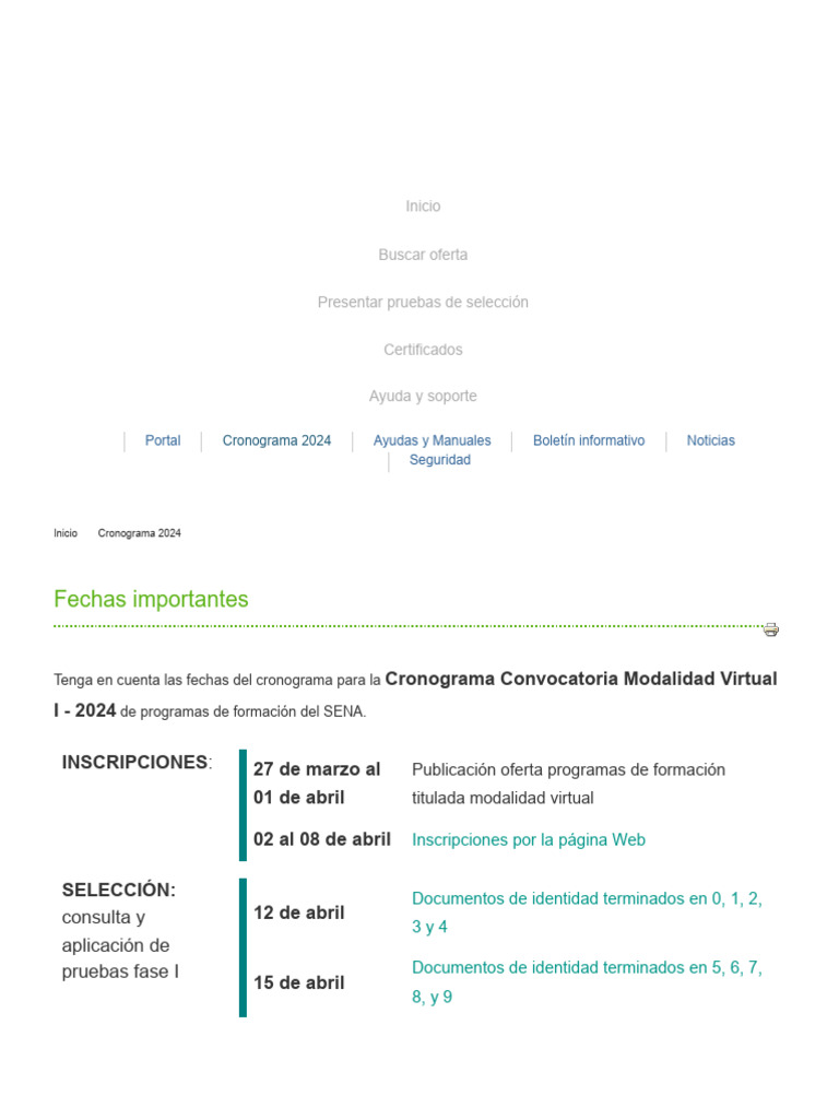Cronograma 2024 - Portal SOFIA Plus - SENA | PDF | Documento de identidad