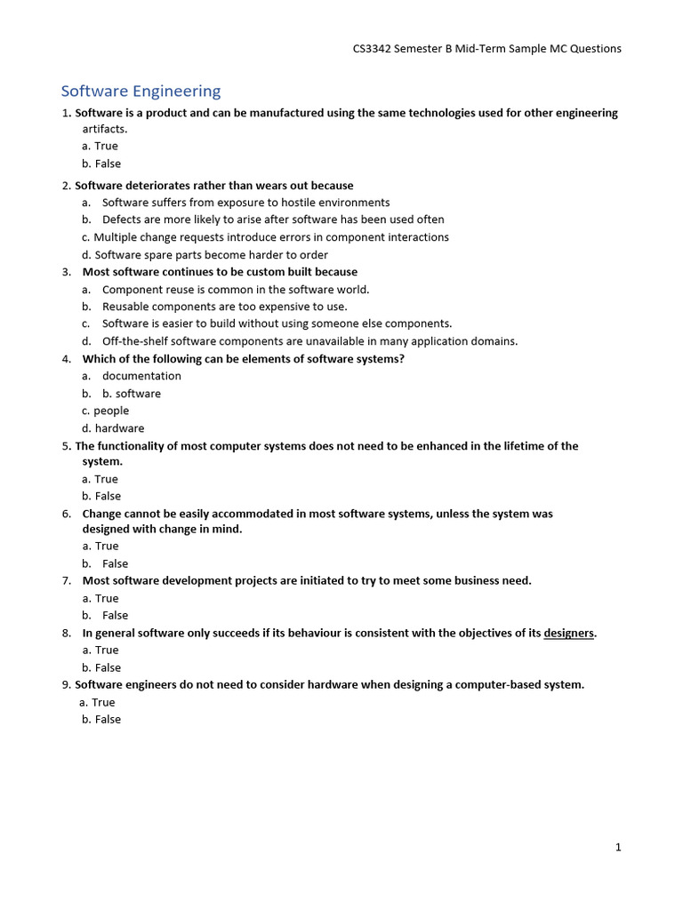 Mid-Term MC Questions SAMPLES | PDF | Software Development Process ...