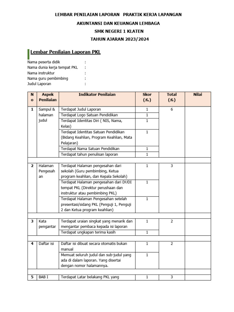 LEMBAR PENILAIAN PKL-2024 New | PDF | Karier & Perkembangan | Komputer