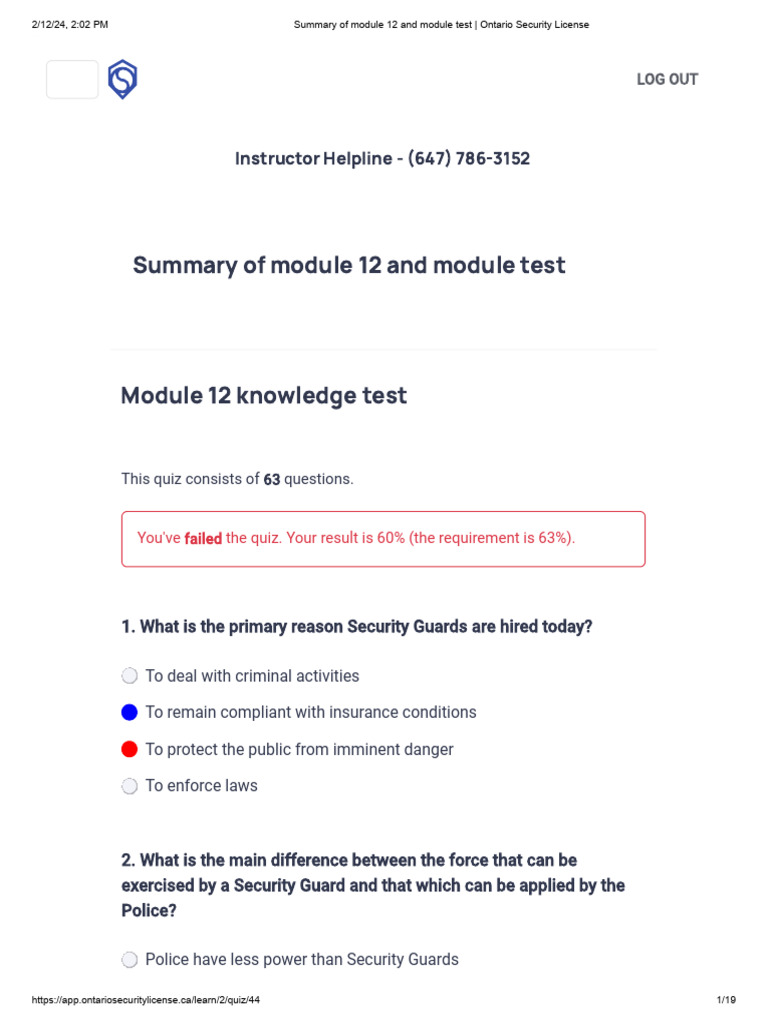 Summary of Module 12 and Module Test - Ontario Security License | PDF ...