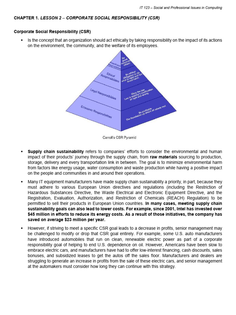 IT 123 Lesson 2 | PDF | Corporate Social Responsibility | Sustainability