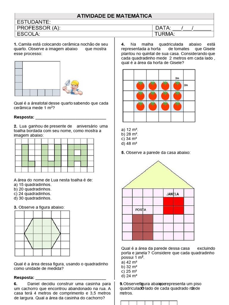 Atividades de Área e Perímetro 5º Ano | PDF