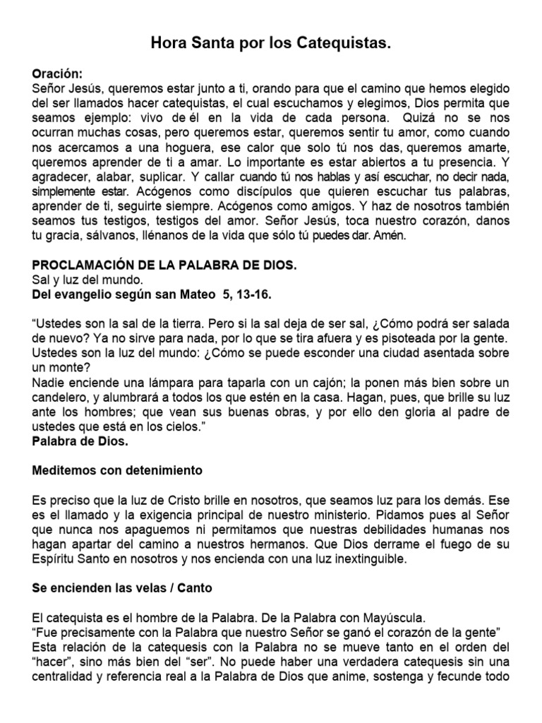 Hora Santa Por Los Catequistas | Descargar gratis PDF | Jesús | Oración