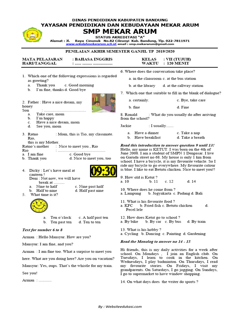 PAS English Semester Ganjil TH 2019-2021 | PDF