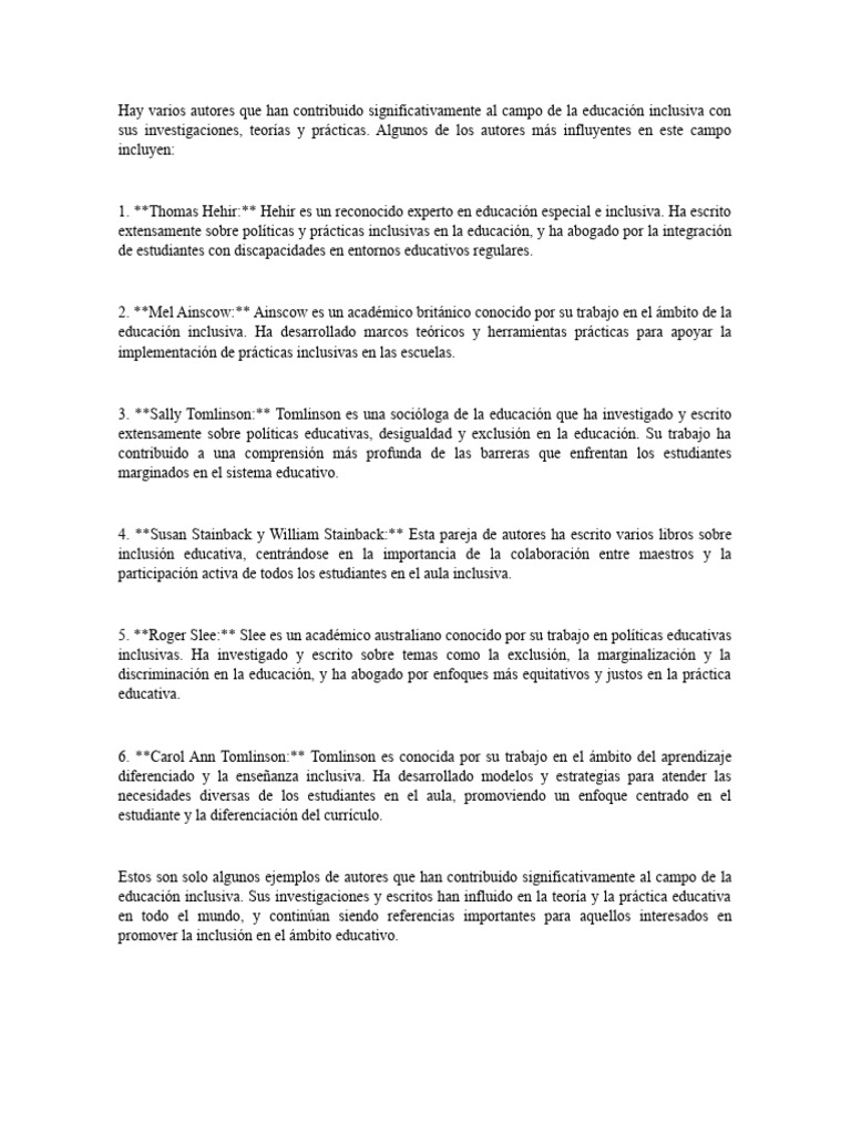 Autores Clave en Educación Inclusiva | PDF | Salud y bienestar