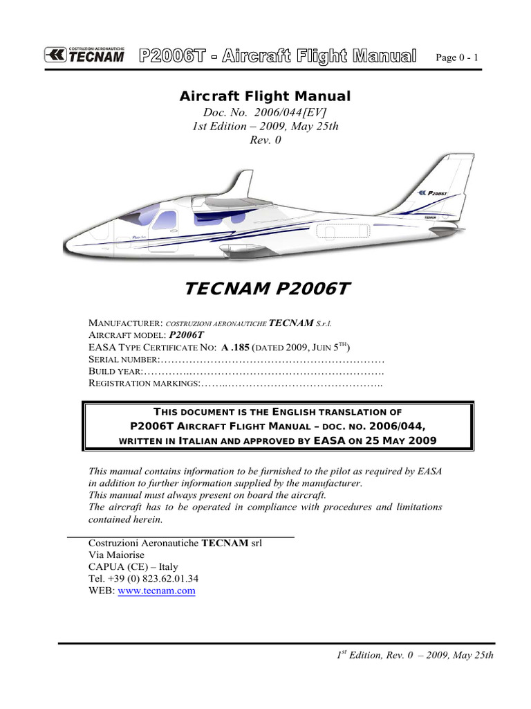 TECNAM P2006T Flight Manual Overview | PDF | Atmospheric Pressure | Takeoff