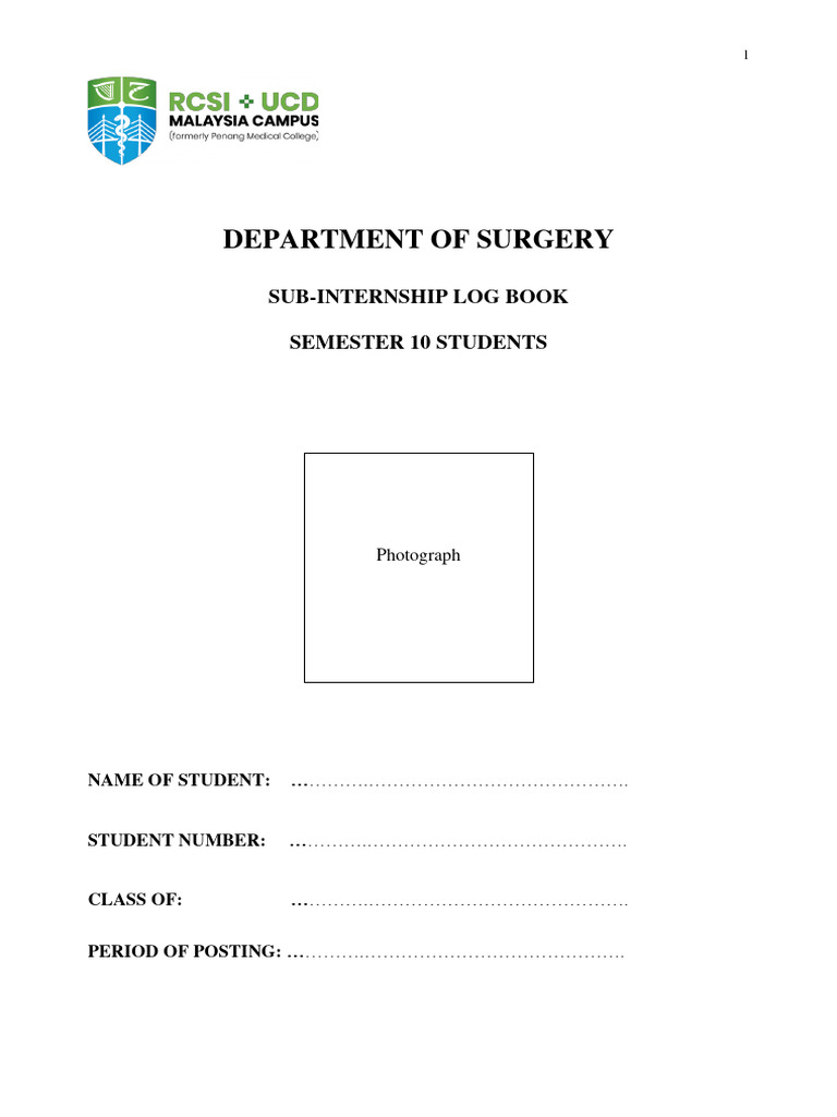 Sub-Internship Log Book for Surgery Students | PDF | Surgery ...