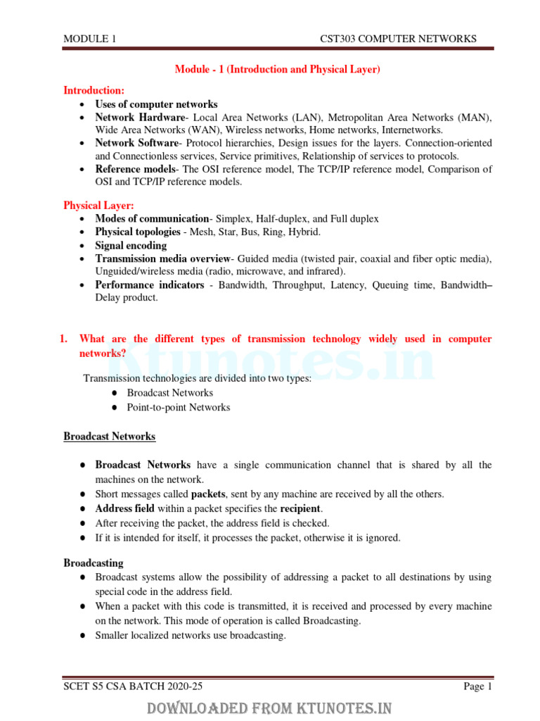M1 Questions and Answers | PDF | Computer Network | Osi Model