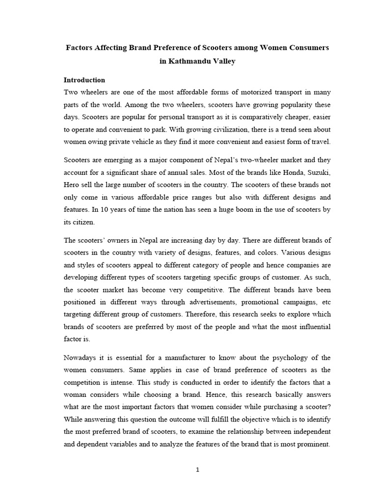 Factors Affecting Brand Preference of Scooters Among Women Consumers in Kathmandu Valley | PDF ...