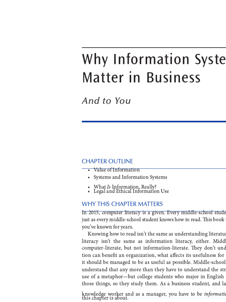 Chapter 1 - Why Information Systems Matter in Business - and To You (1 - 7) - Information ...