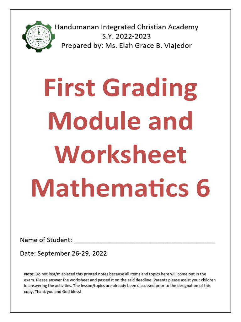 Math 6 Module And Worksheet 2 Pdf Subtraction Mathematical Notation