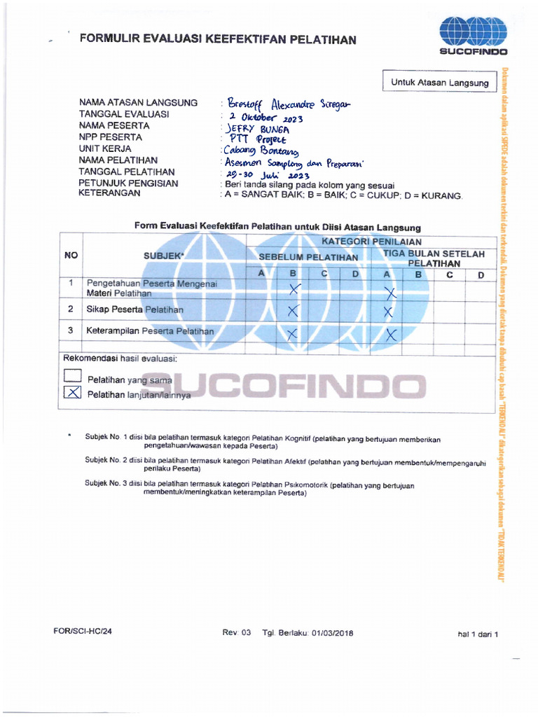 Form Evaluasi Keefektifan Pelatihan | PDF