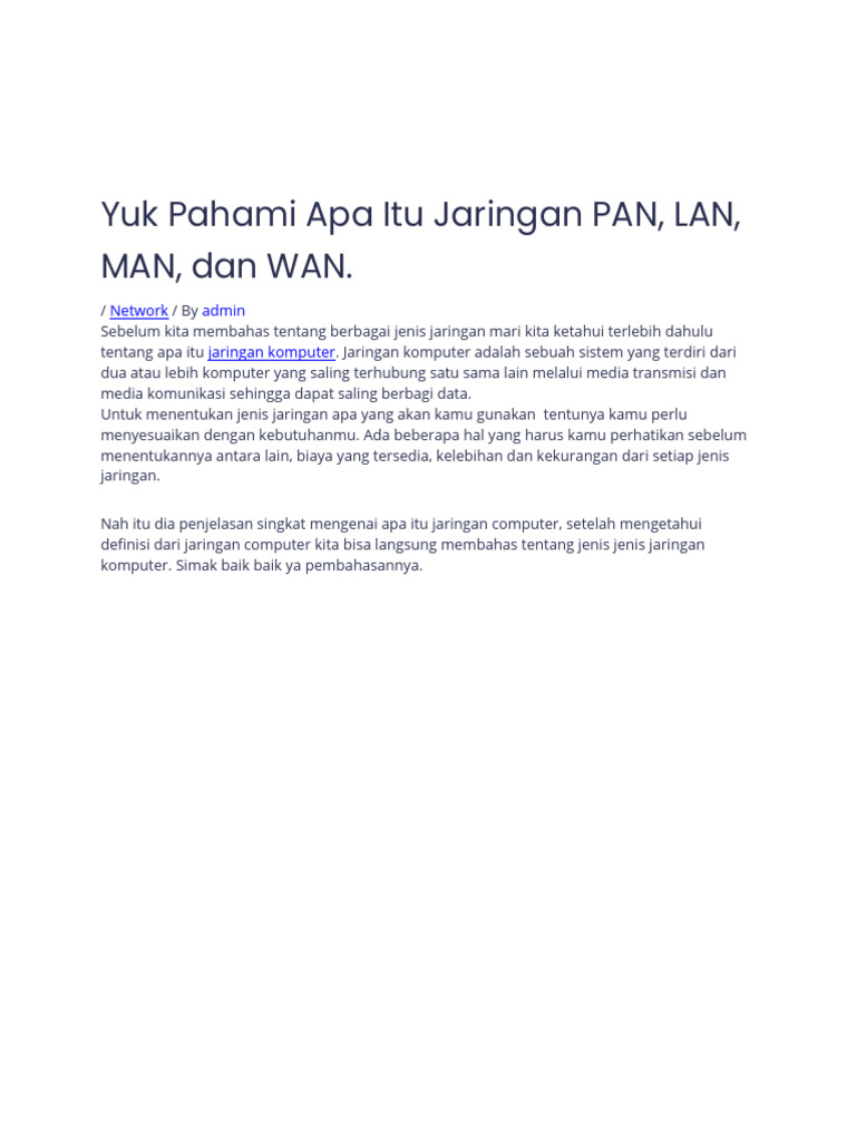 Yuk Pahami Apa Itu Jaringan PAN | PDF