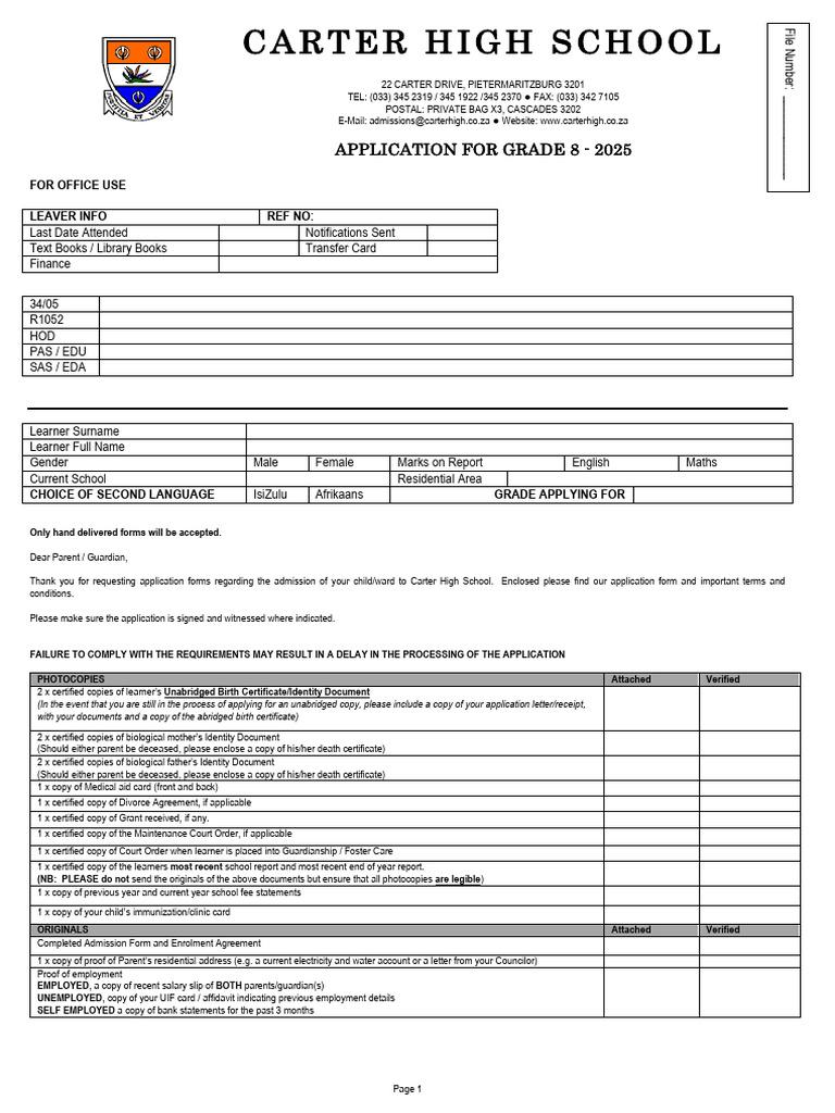 2025 Grade 8 Application Form 2 | Download Free PDF | Parent | Divorce