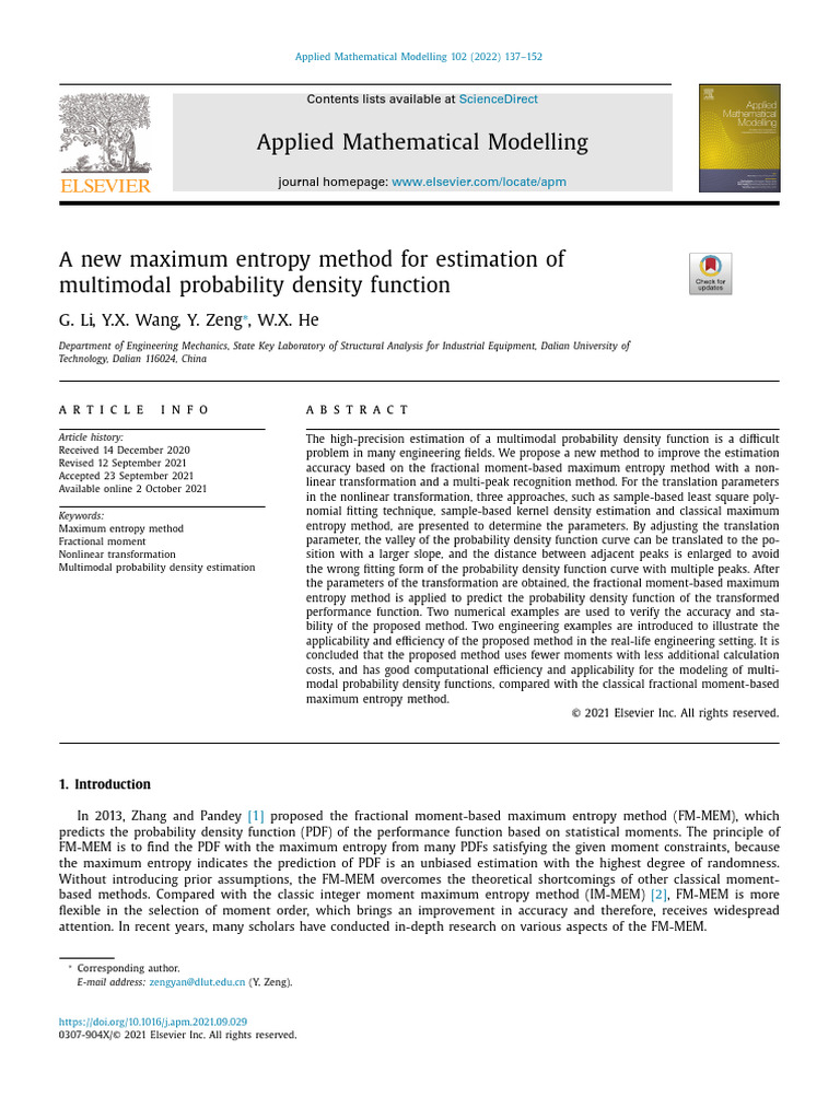 2022-A New Maximum Entropy Method For Estimation of Multimodal Probability Density Function ...