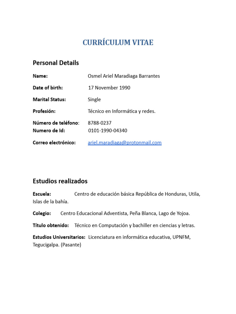 CV Ariel Maradiaga Actualizado | PDF | Informática