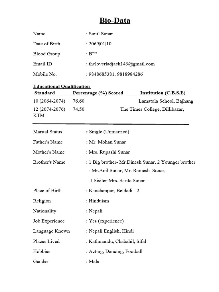 Bio Data | PDF