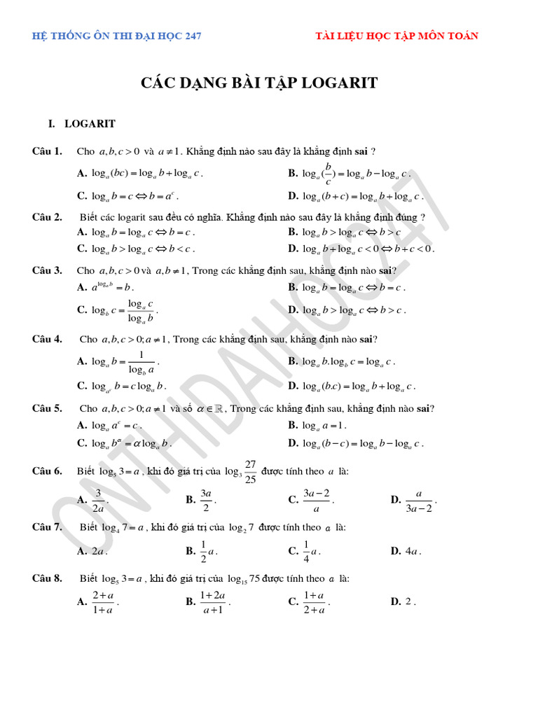 c2 Bài 2 Logarit | PDF