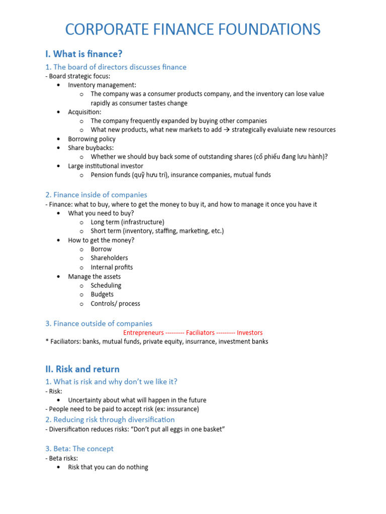 Note Theory - Corporate Finance Foundations | PDF | Financial Risk | Stocks