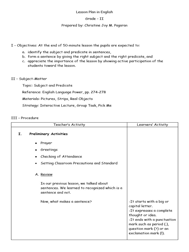 DLP subject and predicate | PDF | Subject (Grammar) | Part Of Speech