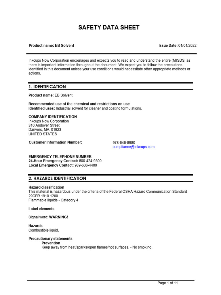 EB Solvent - Msds | PDF | Firefighting | Toxicity