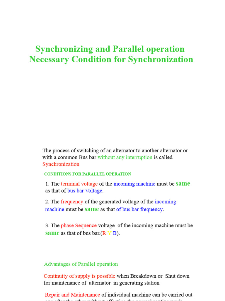 Synchronizing and Parallel Operation | Download Free PDF | Power Engineering | Electric Power