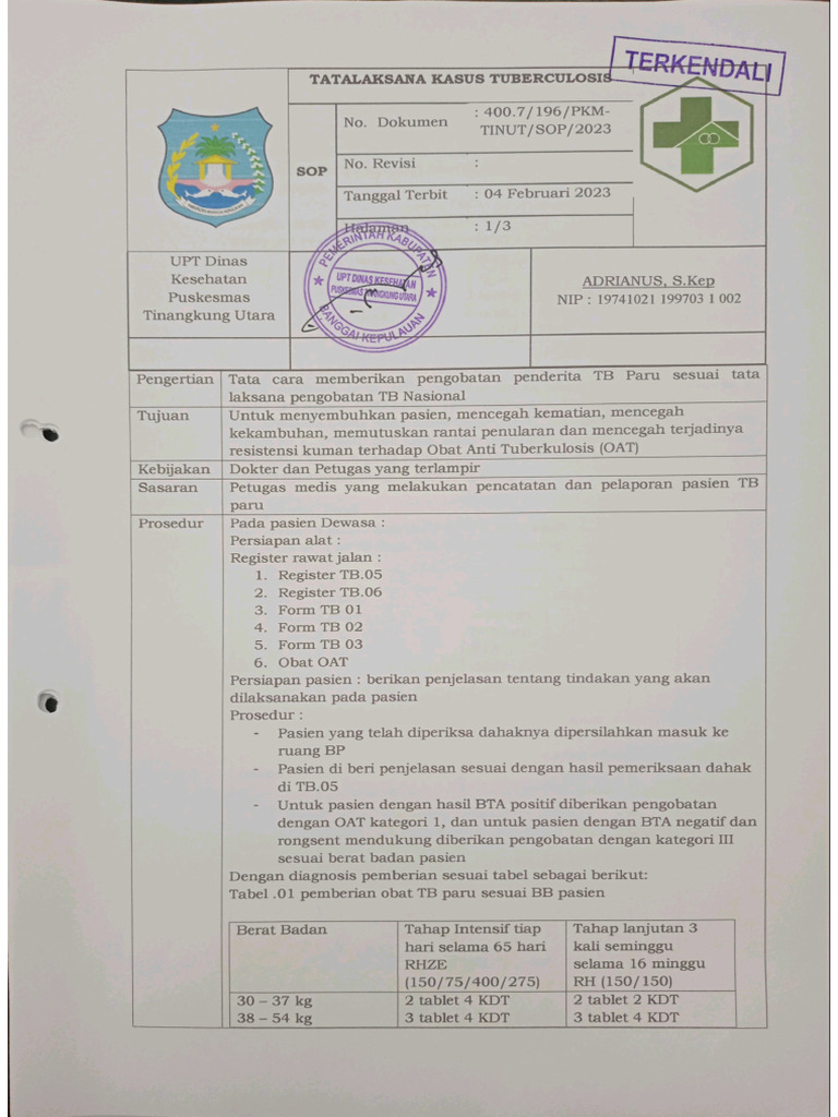 Perbaikan 4.4.1.e SOP Tatalaksana Kasus Tuberkulosis | PDF