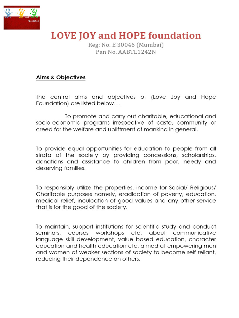 LJHf Aims & Objectives of Foundation | PDF | Cost Of Living