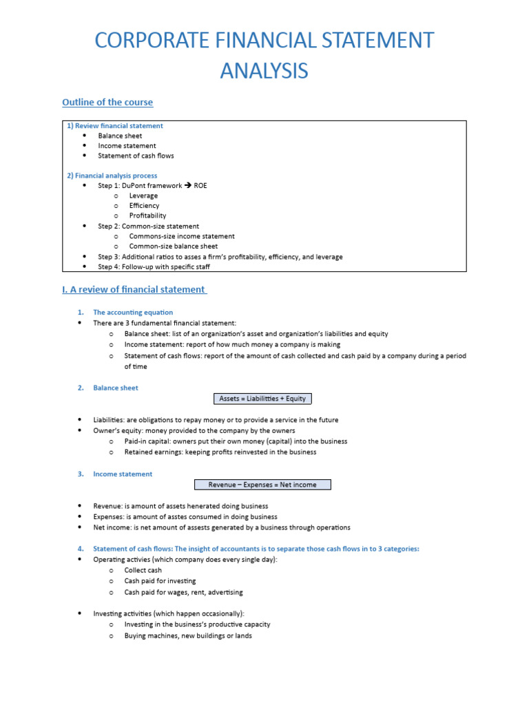 Note Taking - Corporate Finacial Statement Analysis | PDF | Equity ...
