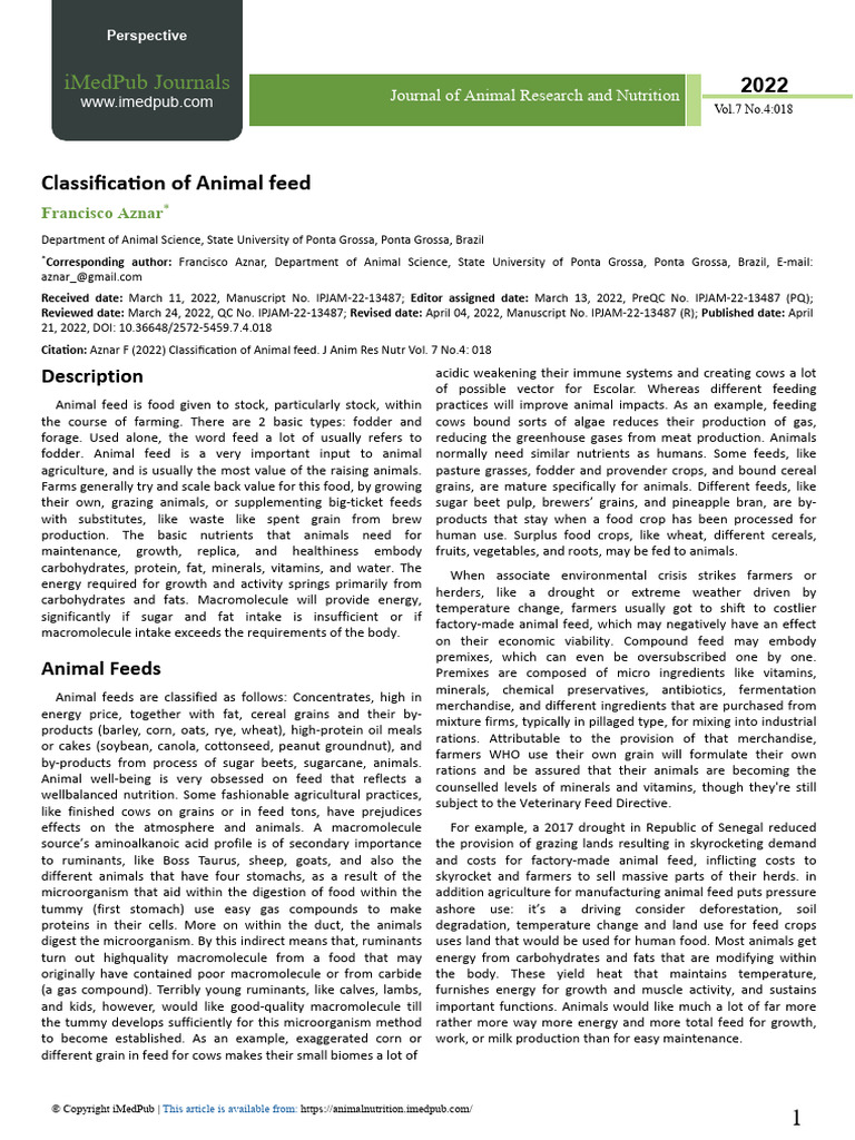 Classification of Animal Feed | Download Free PDF | Animal Feed ...