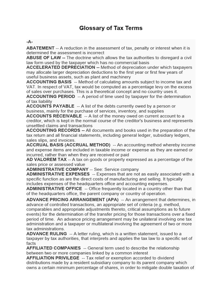 Vocabulary of Tax Terms | PDF | Taxes | Double Taxation