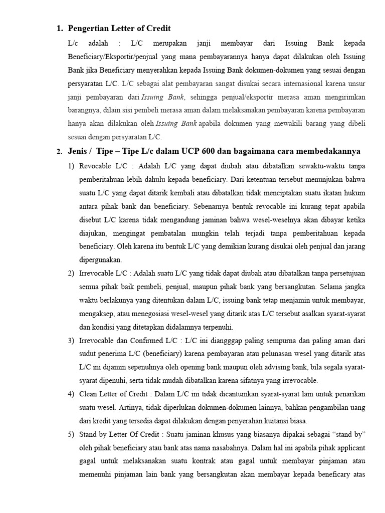 Pengertian Letter of Credit | PDF