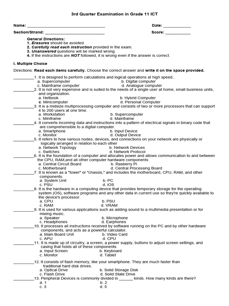 Sample G11 Exam | PDF | Computer Network | Computer Hardware