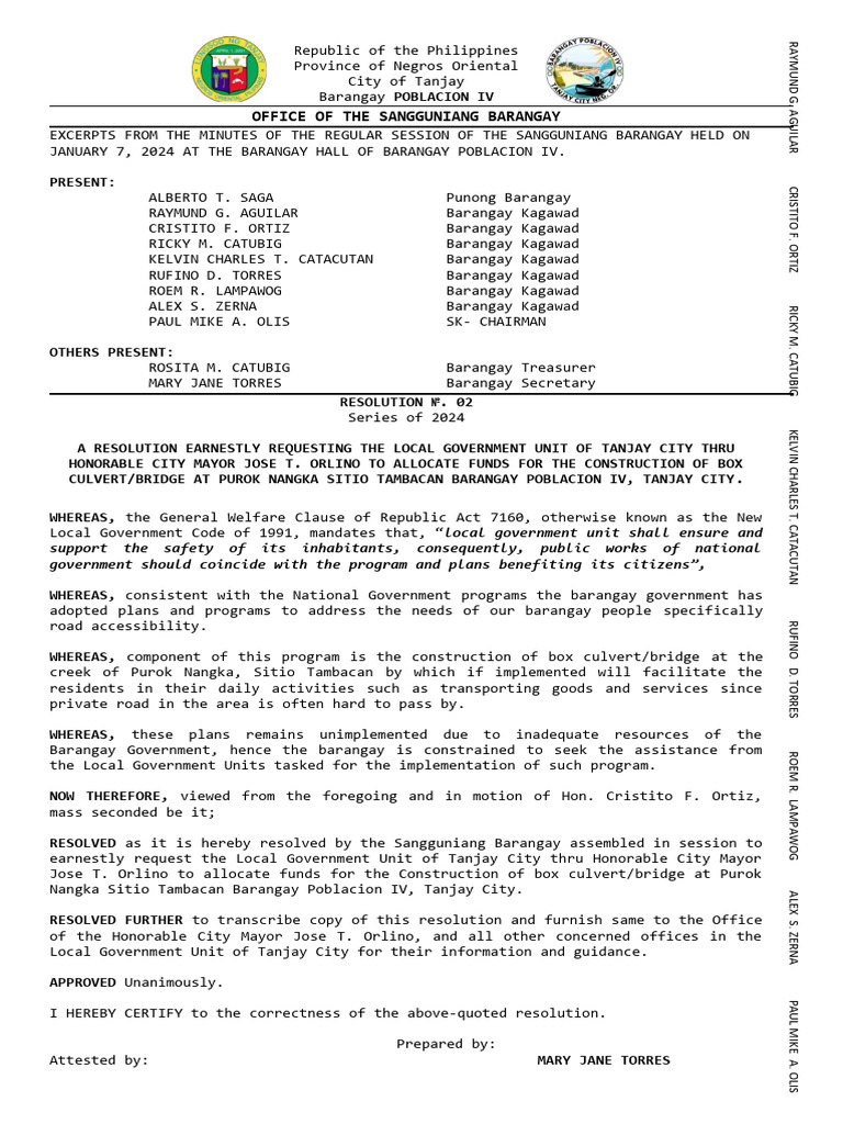 Resolution 02-2024 Construction of Box Culvert | PDF | Government