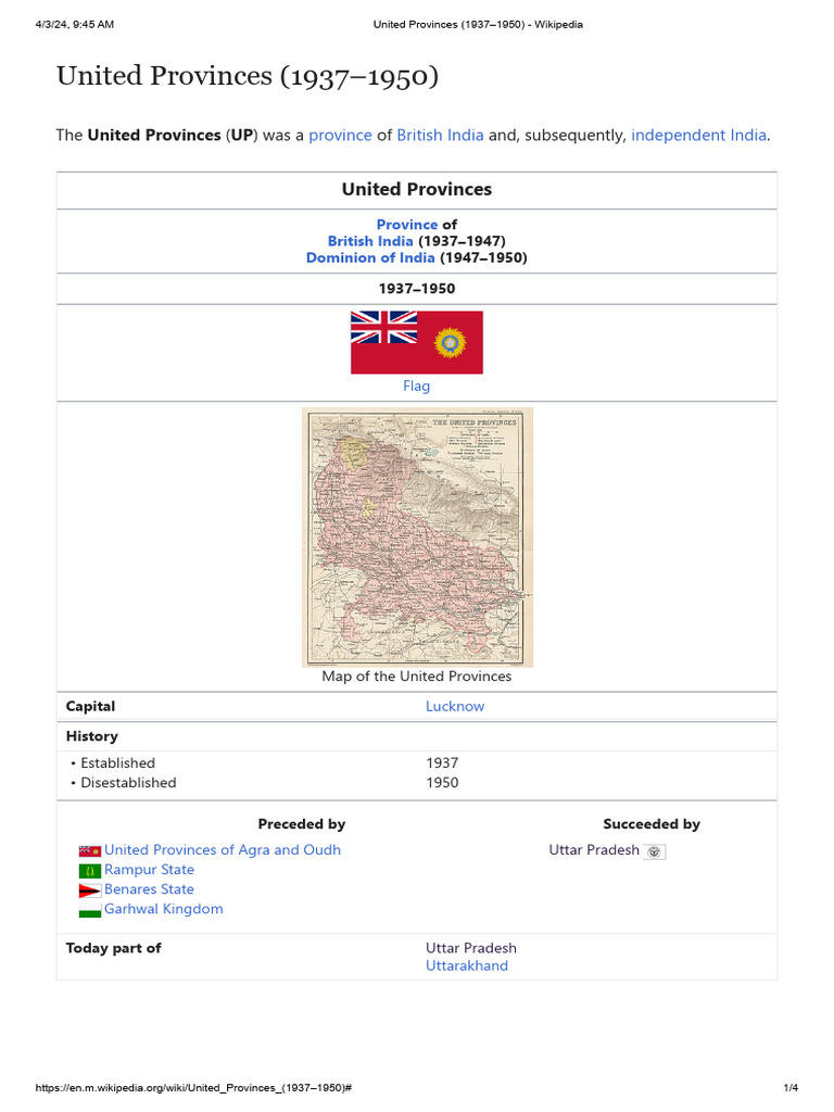 United Provinces (1937–1950) - Wikipedia | PDF | Government Of India | Politics Of India