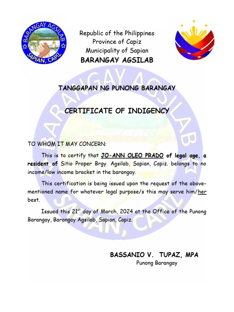 Brgy Indigency | PDF