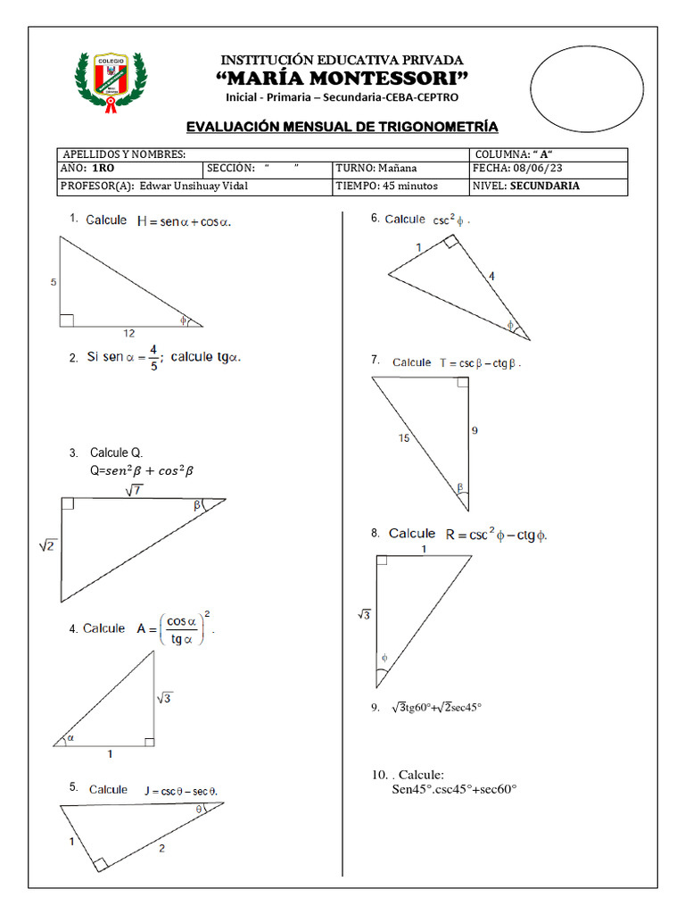 Trigonometría 2do B | PDF | Triángulo | Geometría euclidiana