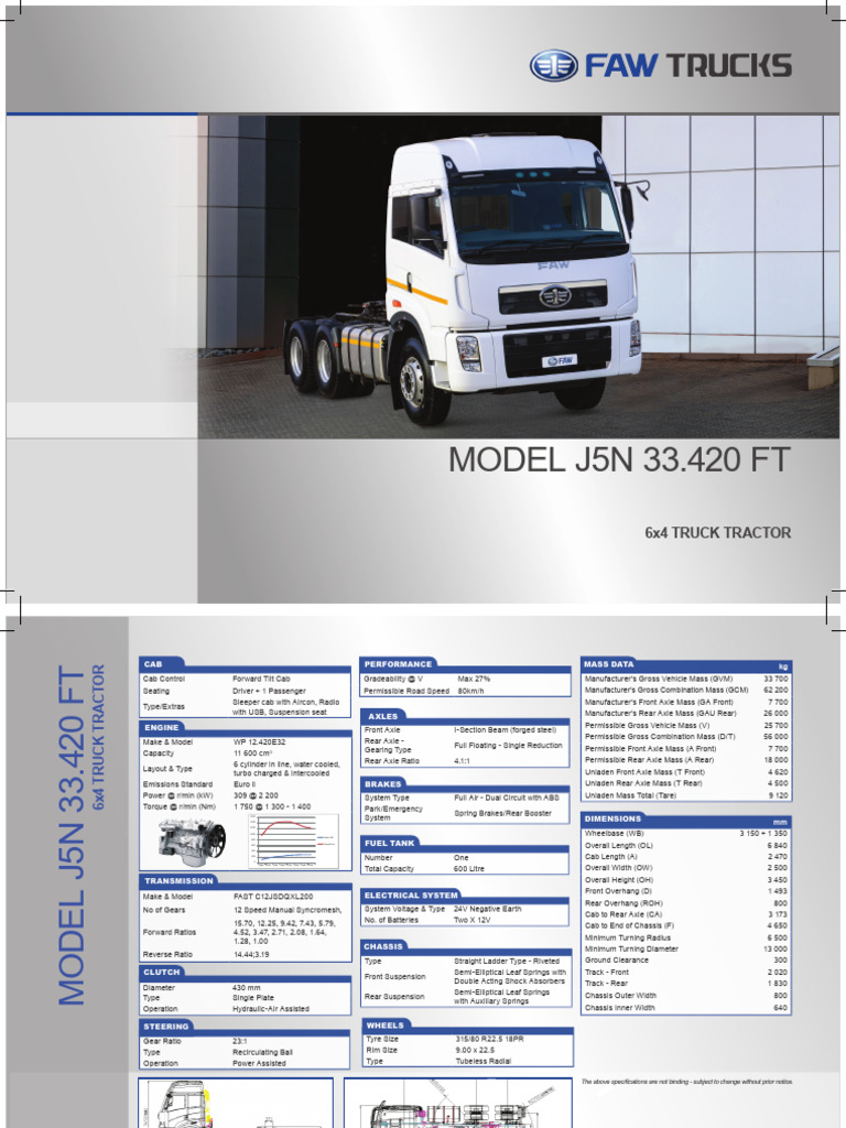 FAW ModelSS J5N 33.420 FT Jan2022 | PDF | Truck | Axle