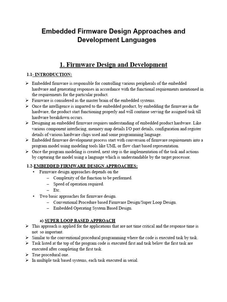 Embedded Firmware Design Approaches and Development Languages Class ... Embedded Firmware Design Approaches and Development Languages Class ...
