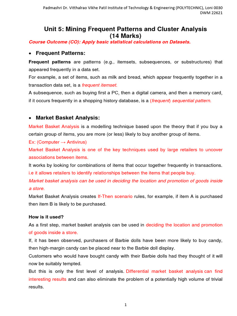 DWM Unit 5 Mining Frequent Patterns and Cluster Analysis | PDF | Cluster Analysis | Applied ...