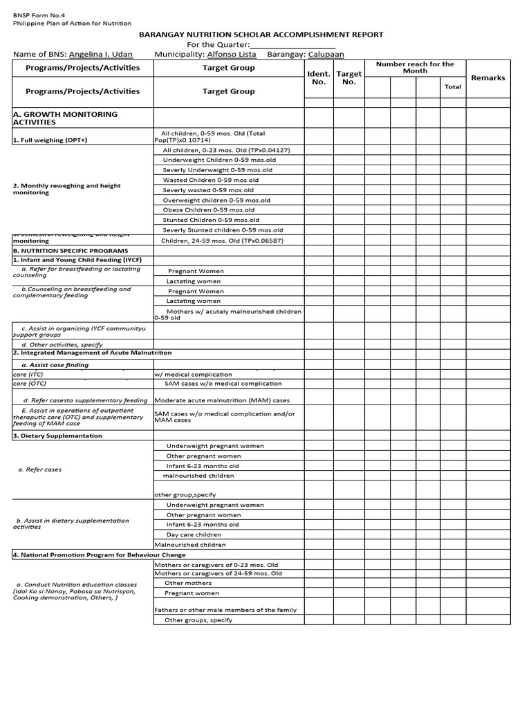 BNS Blank Forms 1 | Download Free PDF | Malnutrition | Sanitation