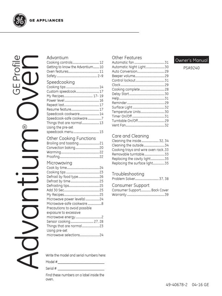 Advantium Other Features: Owner's Manual | PDF | Oven | Grilling