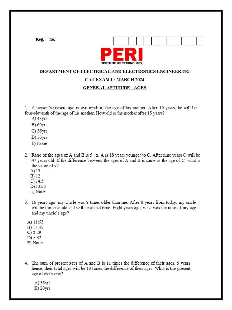 General Aptitude - Age - Docx - Even Sem | PDF | Kinship And Descent ...