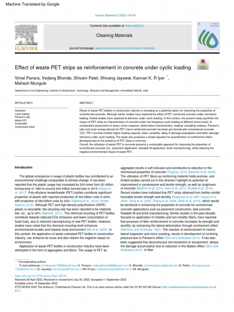 Effect of Waste PET Strips As Reinforcement in Concrete Under Cyclic ...