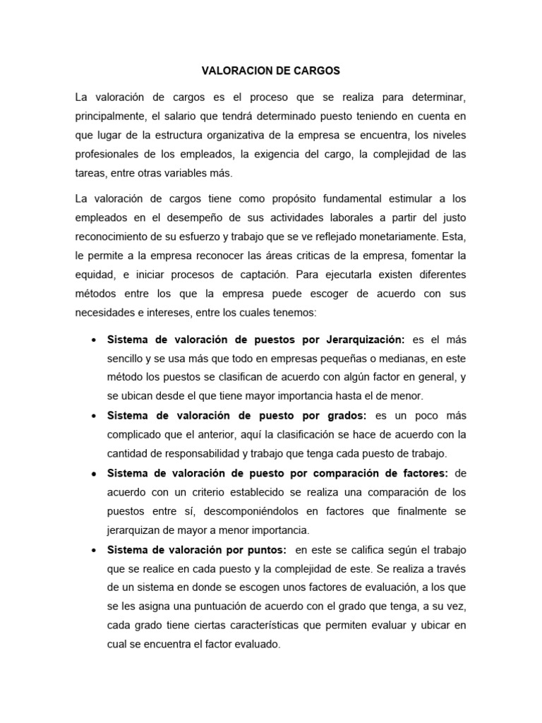 Valoracion de Cargos | PDF | Business | Salario