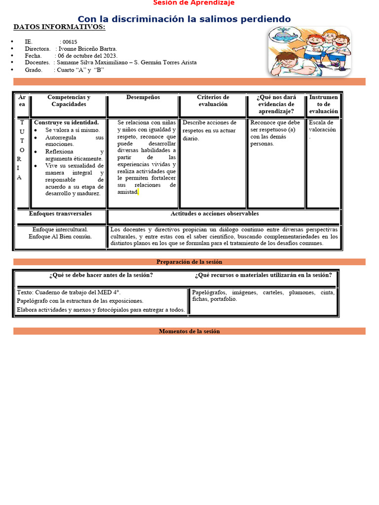 4° Sesión Día 4 Tut Con La Discriminación Salimos Perdiendo Unidad 7 ...