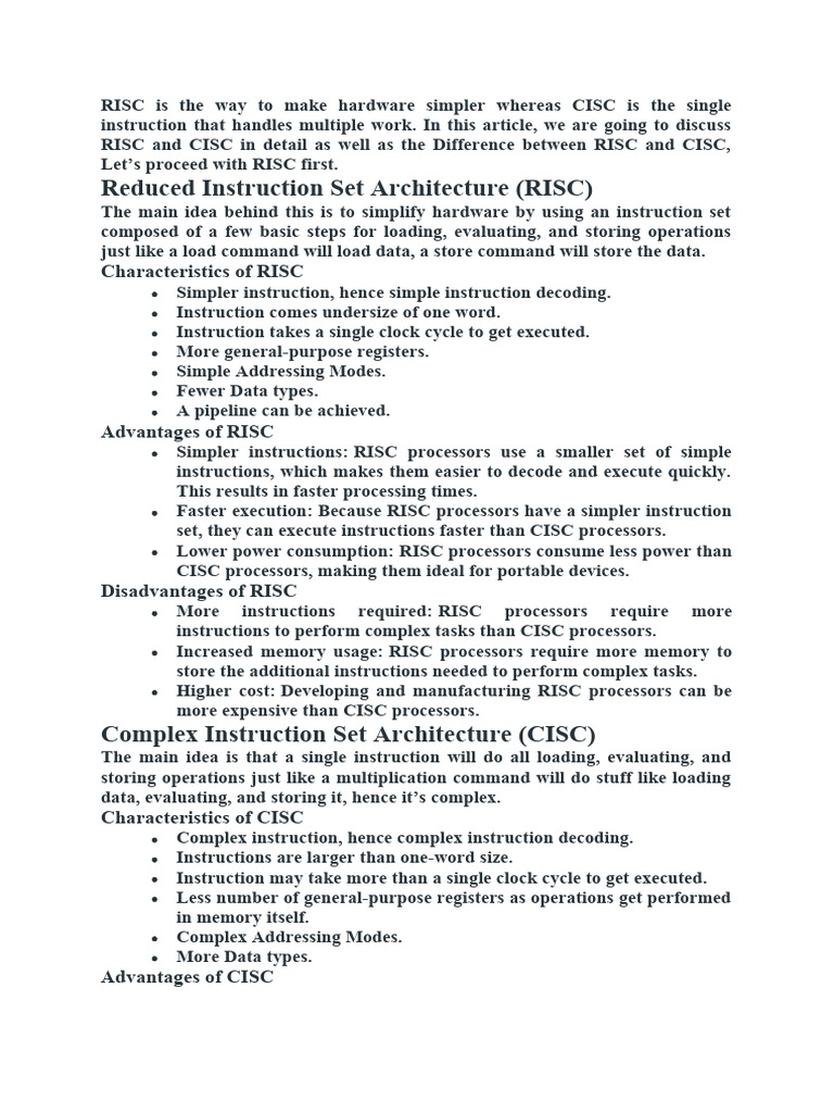 RISC vs CISC: A Detailed Comparison | PDF | Central Processing Unit | Operating System