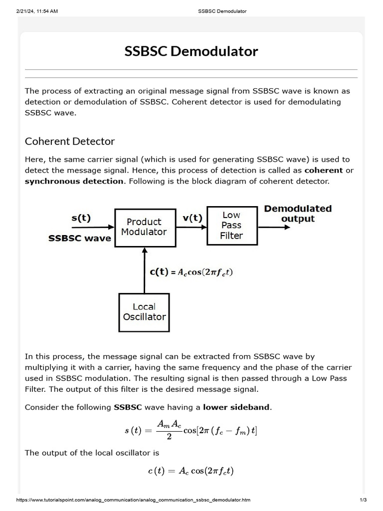 SSBSC Demodulator | PDF | Detector (Radio) | Frequency Modulation